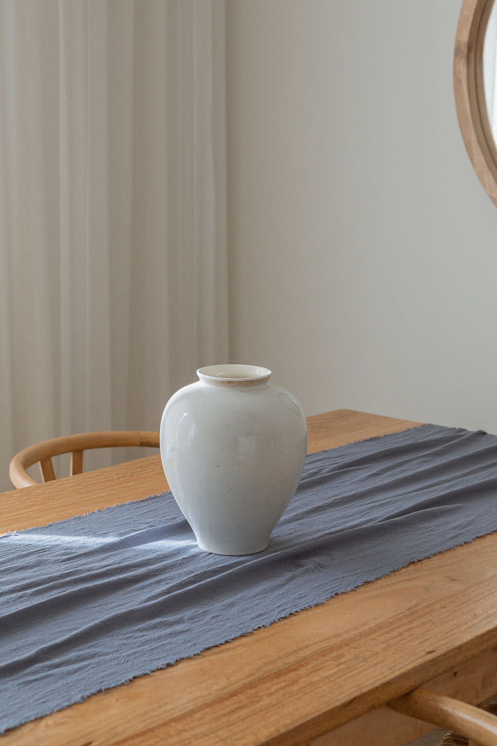 slate blue frayed table runner – Table Threads