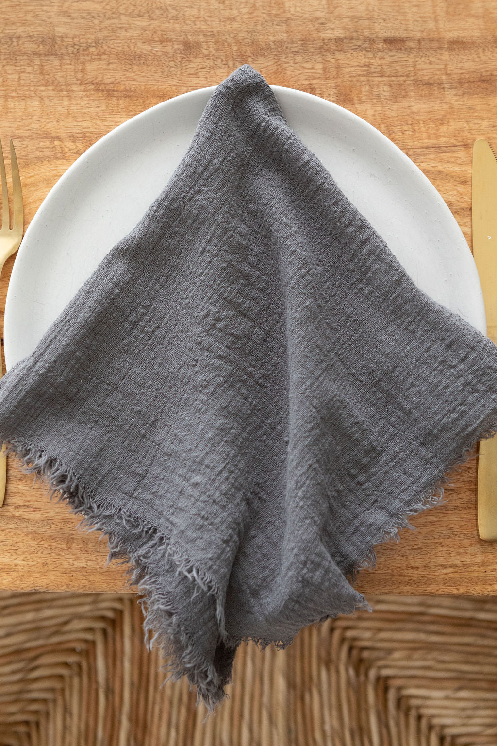 slate grey frayed napkin – Table Threads